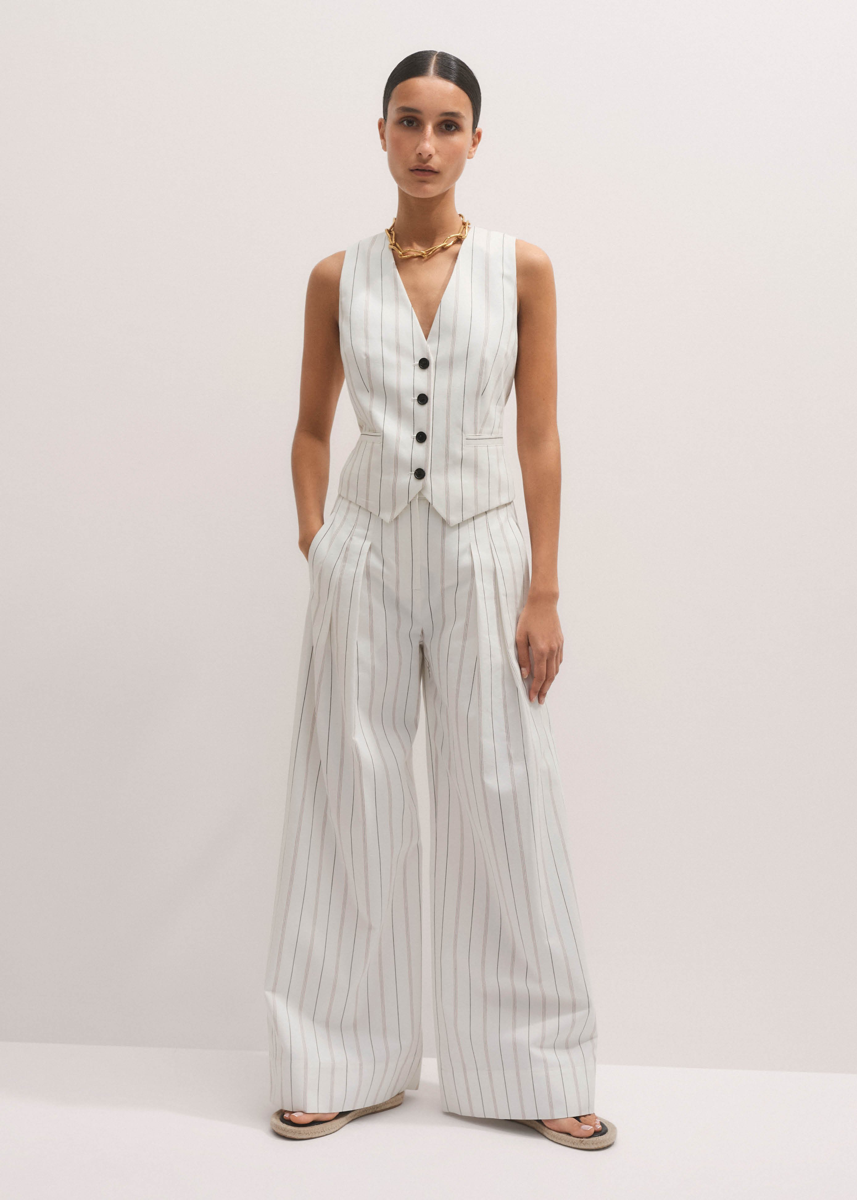 ME+EM Striped Tailored Waistcoat